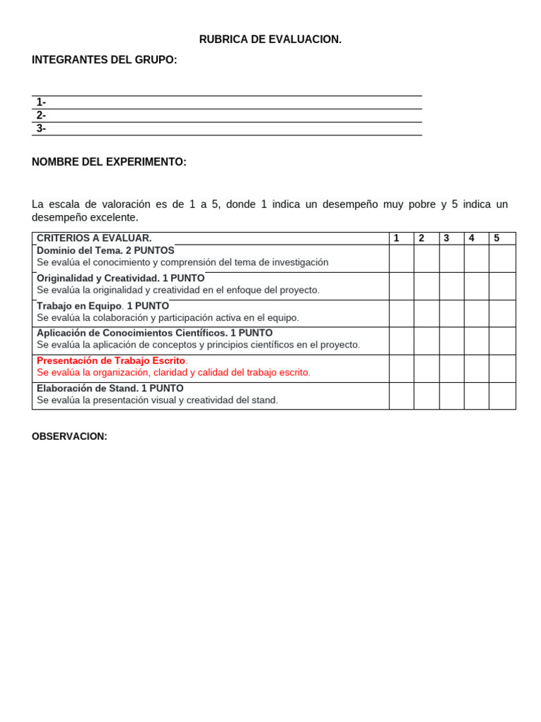 Rubrica de Feria de Ciencia | PDF | Crecimiento personal y profesional