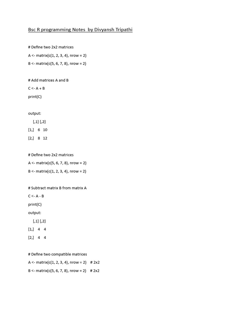 R Programming Notes BSC | PDF | Teaching Methods & Materials | Computers
