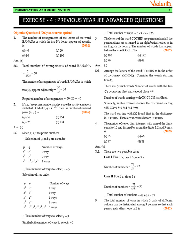 Permutation and Combination (Ex-4) | PDF | Permutation | Numbers