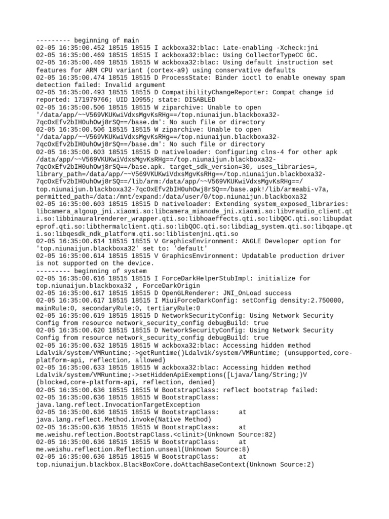 Top - Niunaijun.blackboxa32 Logcat | PDF | Java (Programming Language) | Computer Engineering