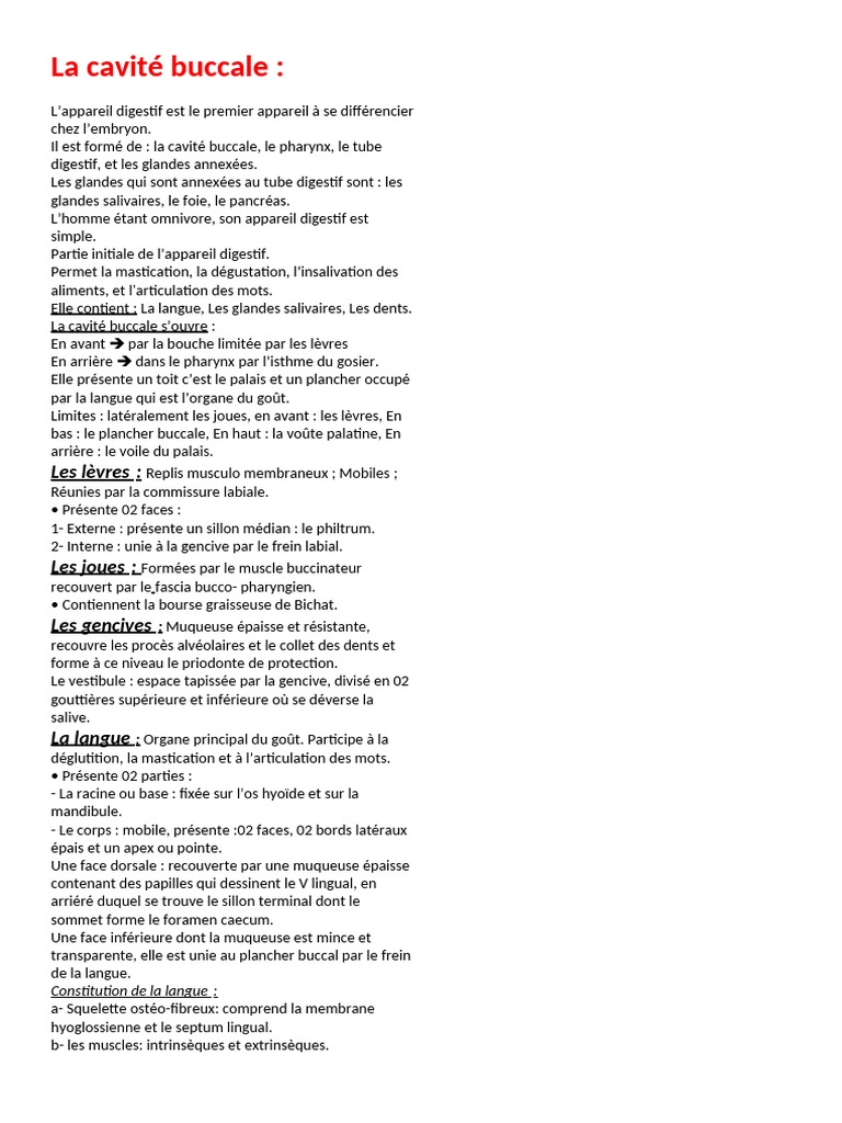 Anatomie de la cavité buccale et du pharynx | PDF | Langue | Œsophage