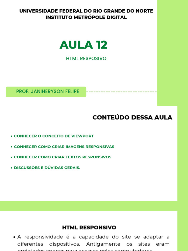 Aula 12 - WEB I - Responsivo HTML | PDF | Html5 | Imagem