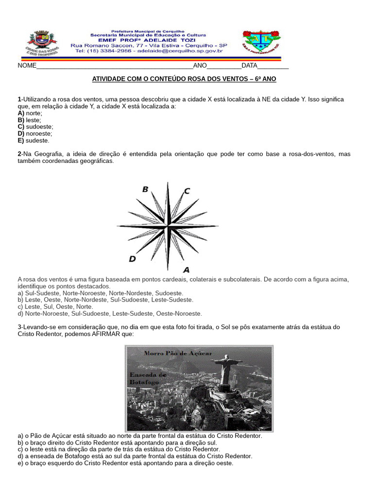Atividade Com o Conteudo Rosa Dos Ventos | PDF