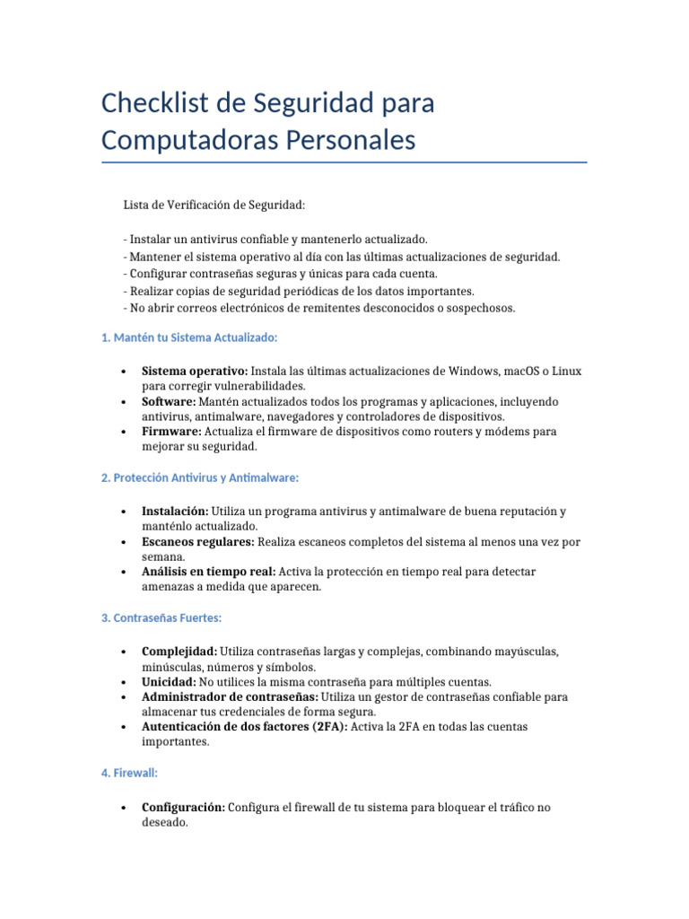 Checklist de Seguridad para Computadoras Personales | PDF | Contraseña ...