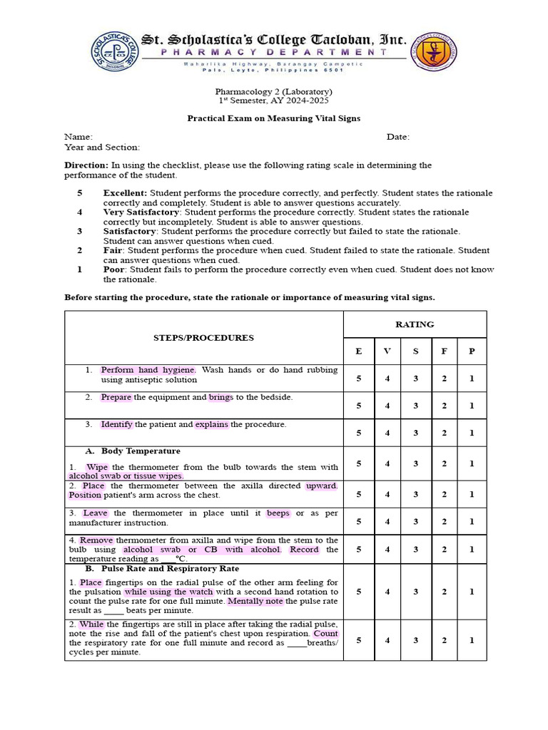 Practical Exam VItal Signs - 1265763401 | PDF | Pulse | Medical Specialties