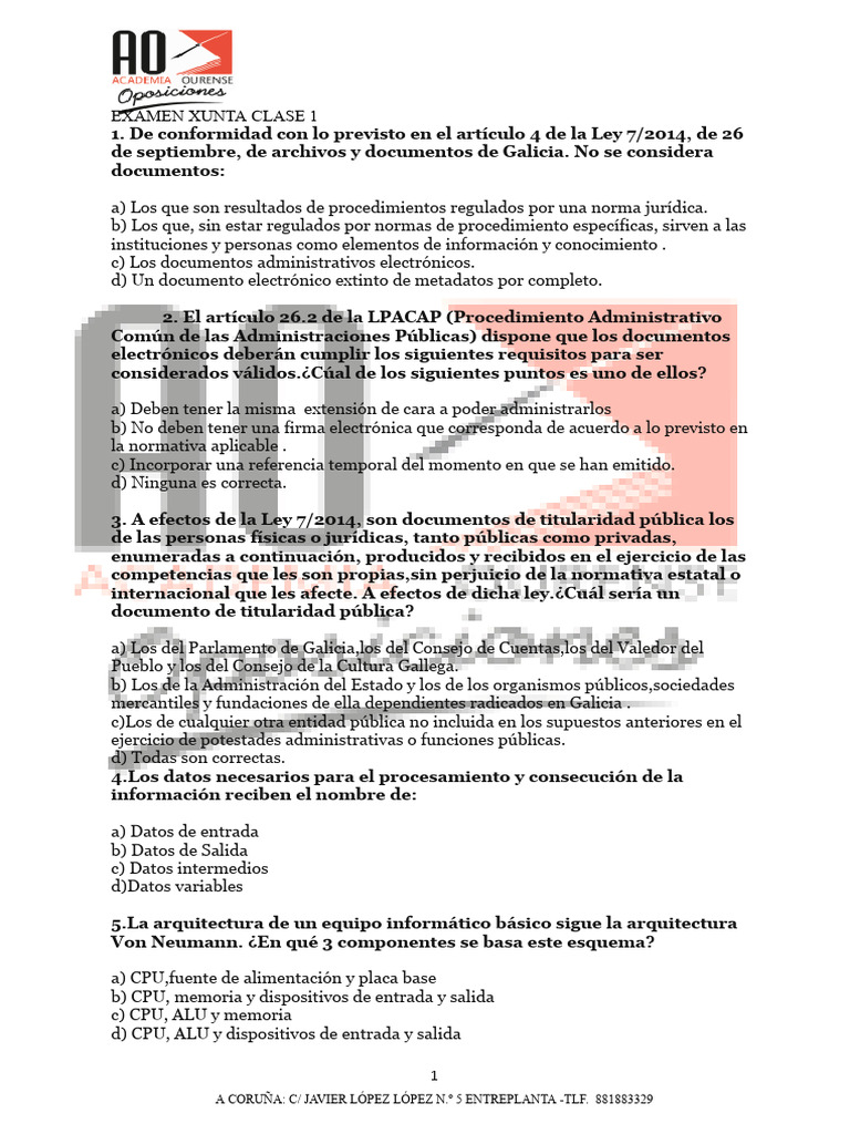 EXAMEN XUNTA CLASE 1 OCTUBRE | PDF | Hardware de la computadora | Almacenamiento de datos de la ...