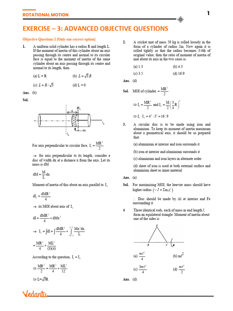Rotational motion-Exercise-3 | PDF | Force | Rotation