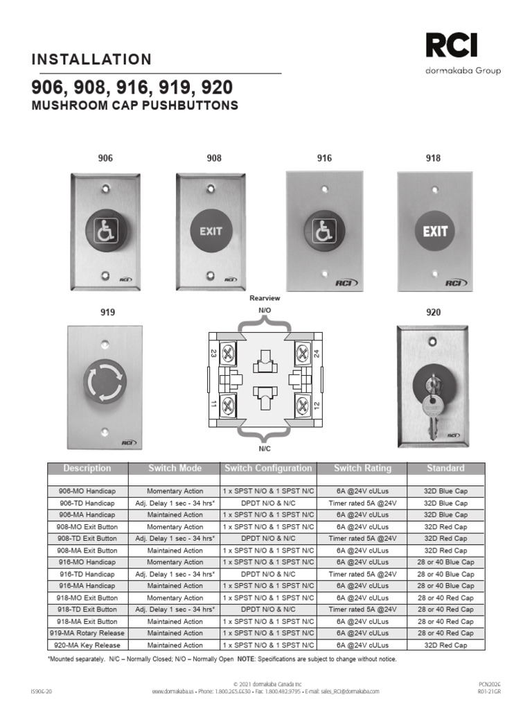 Installation: Mushroom Cap Pushbuttons | PDF | Switch | Components