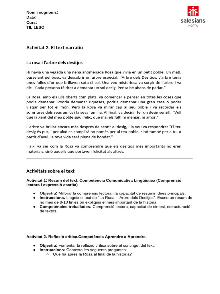 Tasca 3. El Text Narratiu | PDF