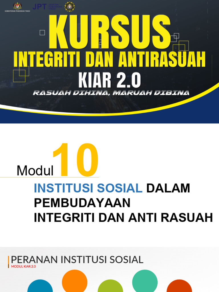 Modul Kiar 2023 - 10 Institusi Sosial Dalam Pembudayaan Integriti Dan ...