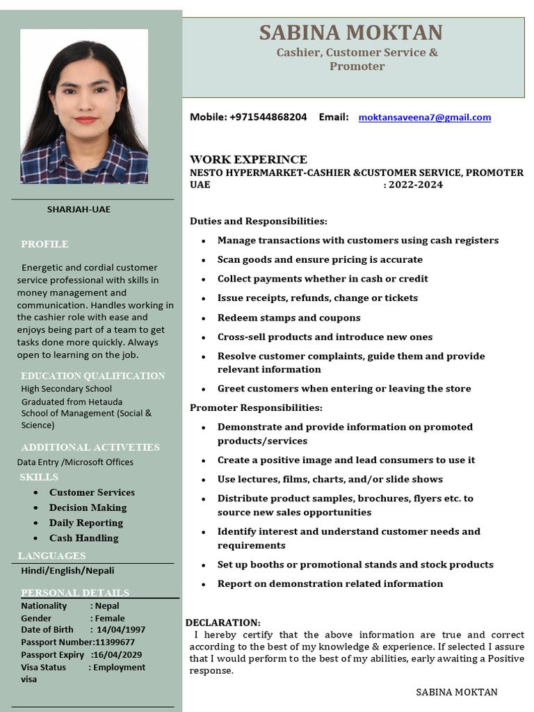 Sabina Moktan CV | PDF | Business