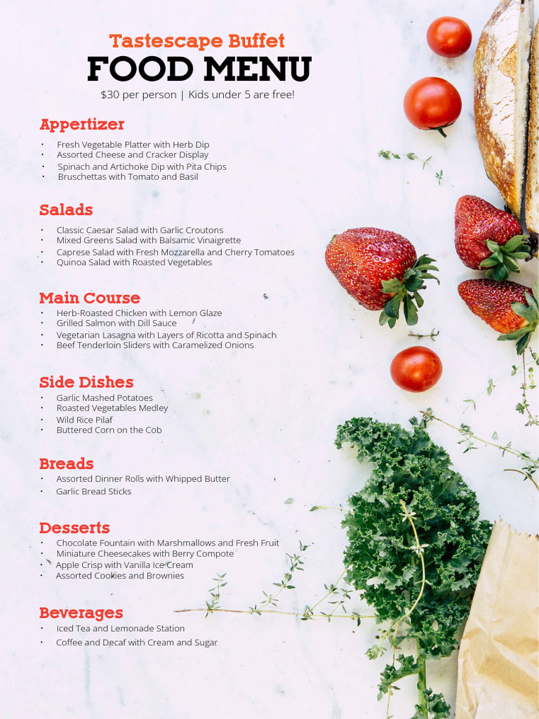 Buffet Food Menu Template | PDF