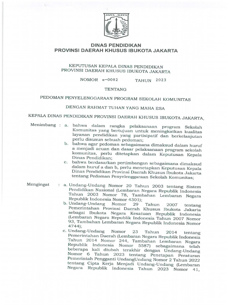 SK Plt. Kadisdik E-0082 Tahun 2023 TTG Pedoman Penyeleggaraan Program ...