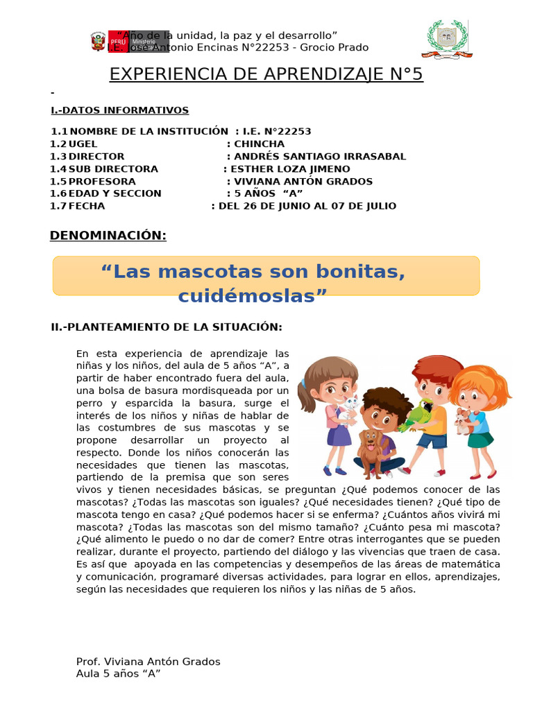 EXPERIENCIA DE APRENDIZAJE N°5 LAS MASCOTAS | PDF | Comunicación no verbal | Comunicación humana