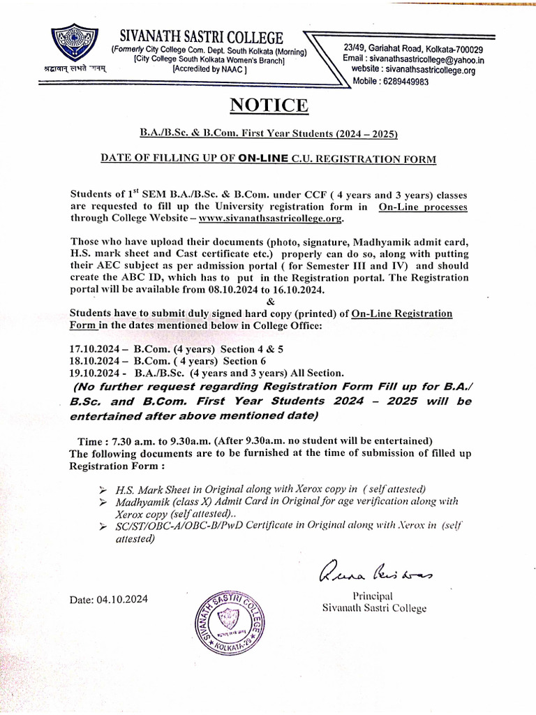 Notice Regarding CU Registration | PDF