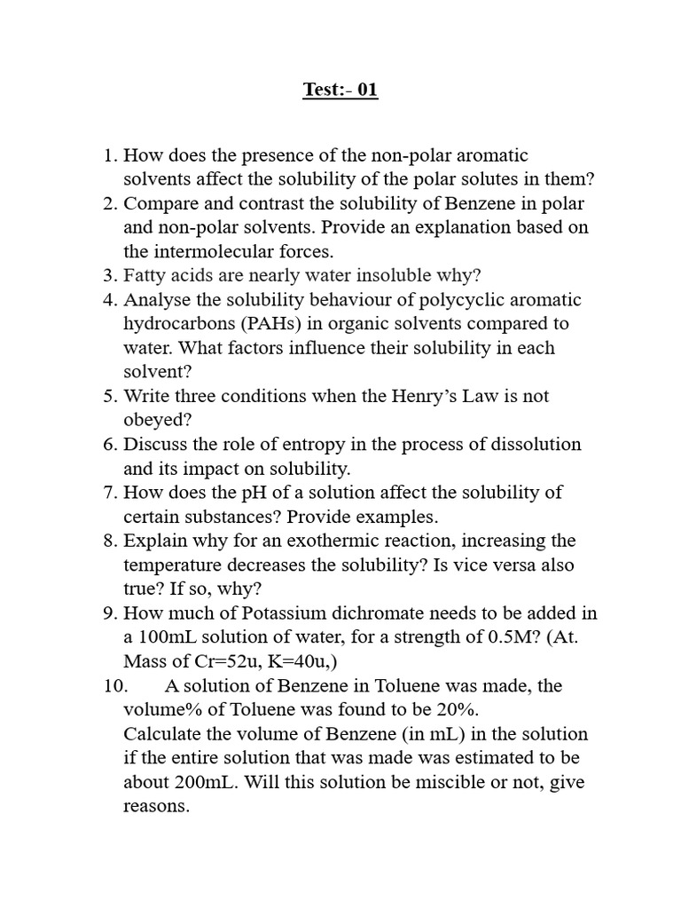 Solubility Analysis of Polar and Non-Polar Solvents | PDF