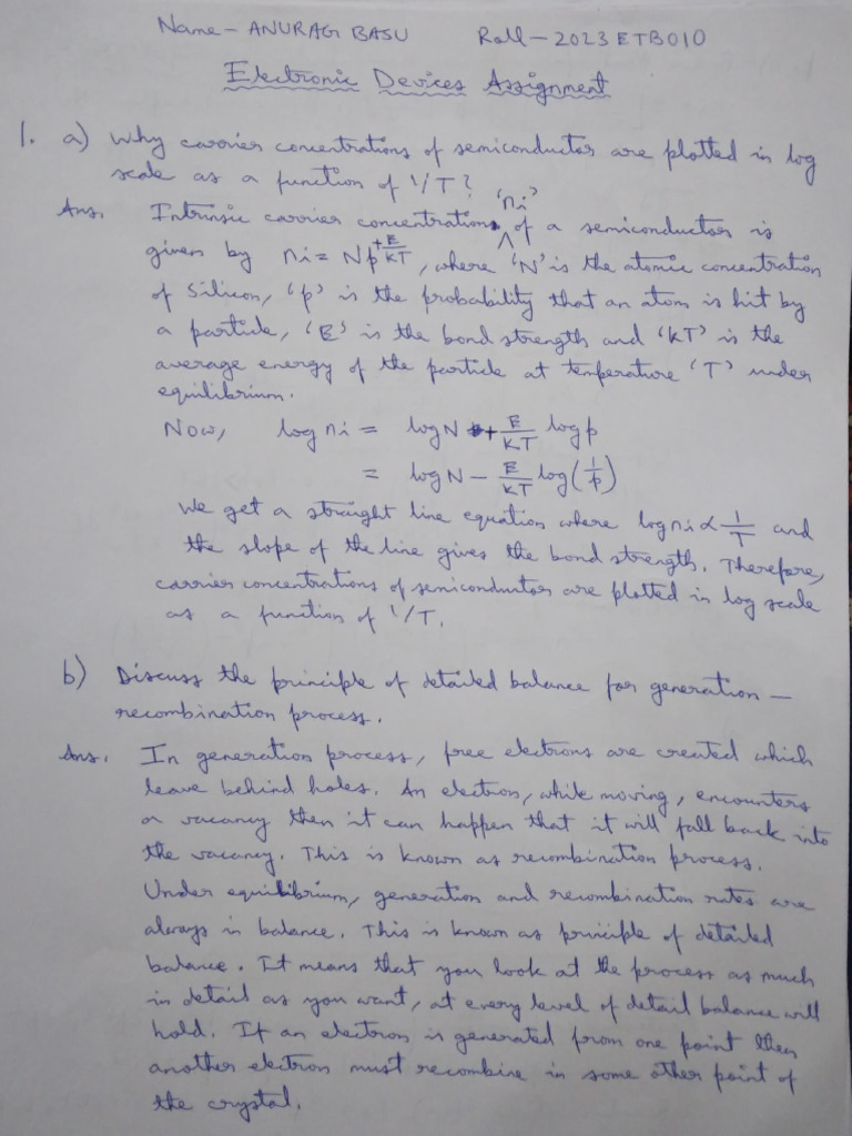 Electronic Devices Assignment - Anurag Basu | PDF