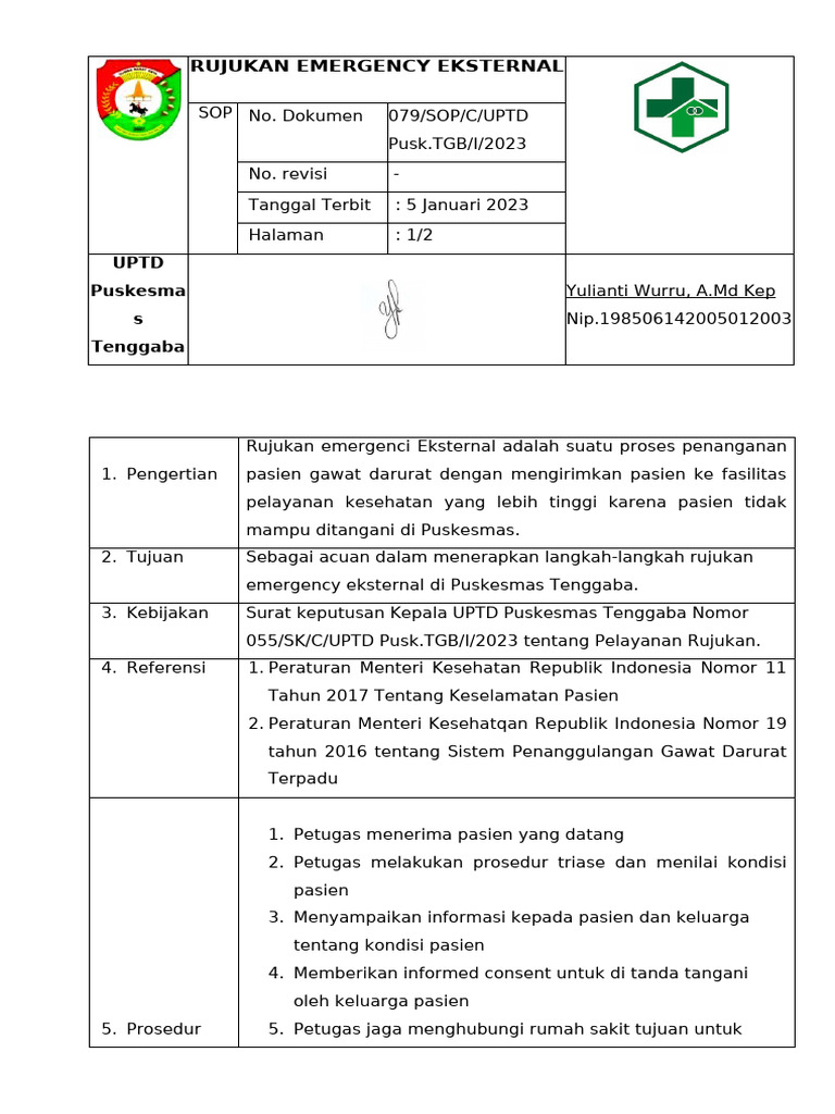 SOP RUJUKAN Eksternal | PDF