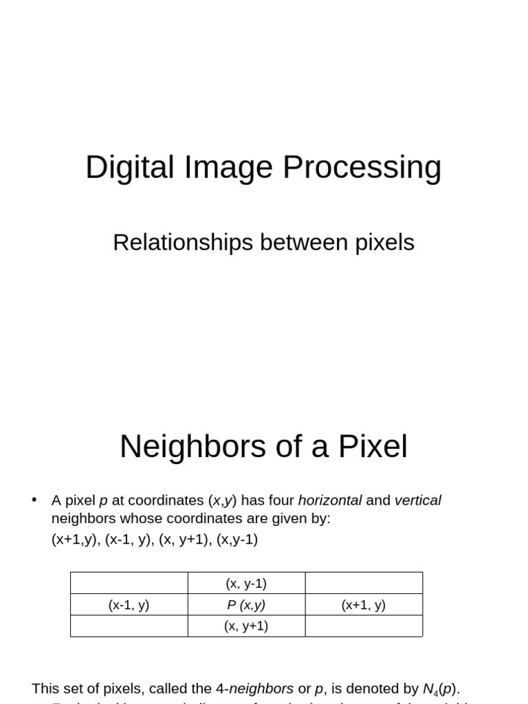 Unit I - Relationships Between Pixels | PDF | Distance | Mathematical Analysis