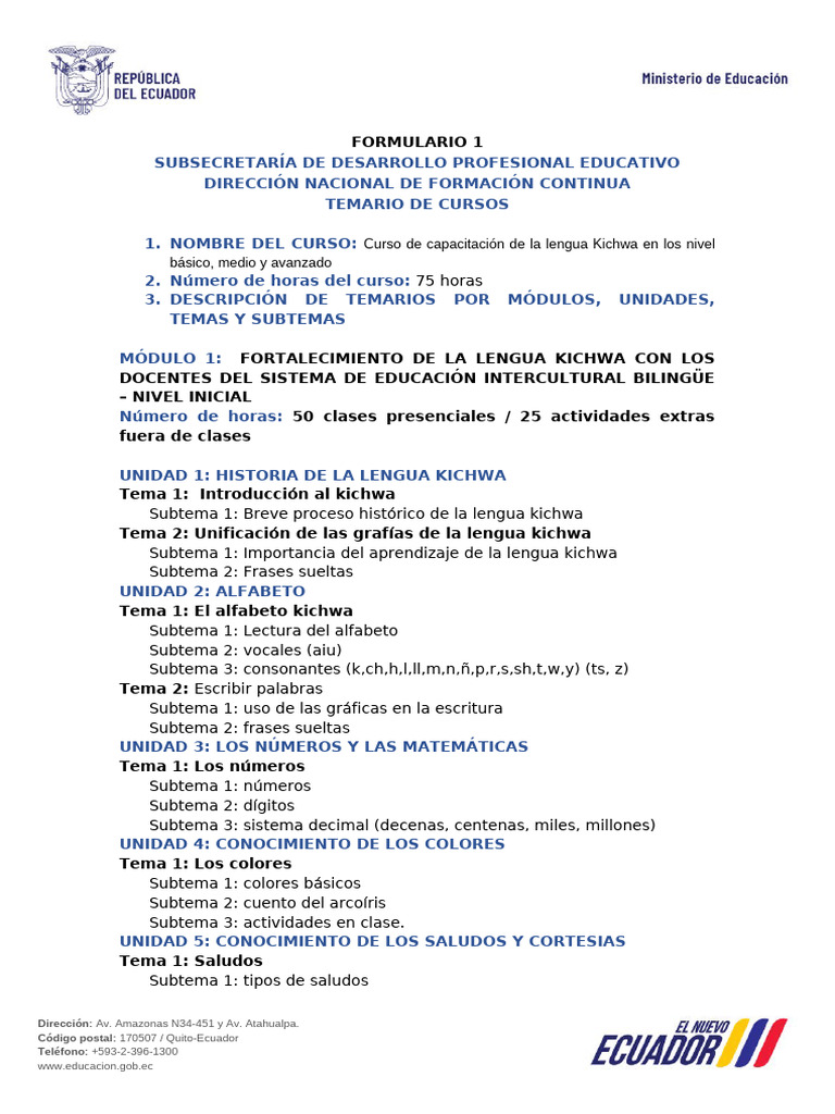 ZONA 3 - FORM. 1 Temario de Cursos DNFC 2024 | PDF | Adverbio | Verbo