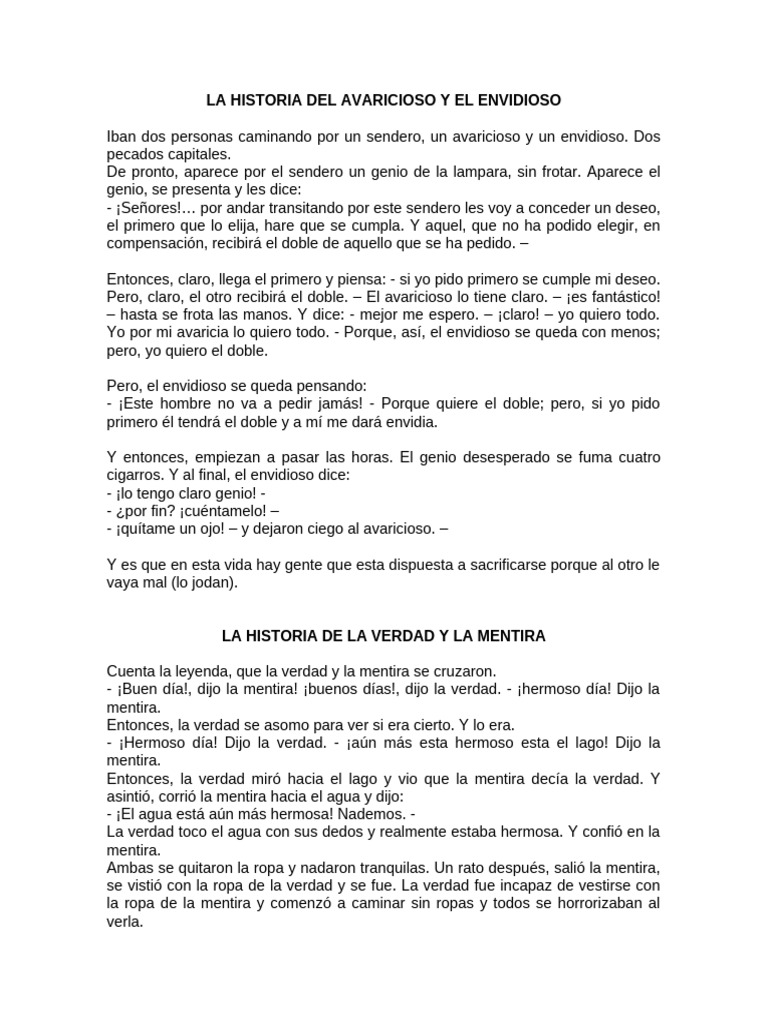 La Historia Del Avaricioso y El Envidioso | PDF | Viajes y turismo ...