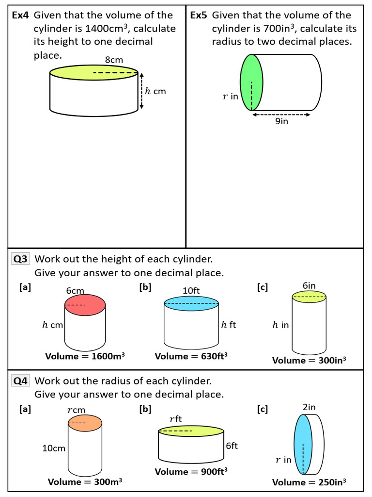 Cylinder Volume Calculations Guide | PDF | Home & Garden