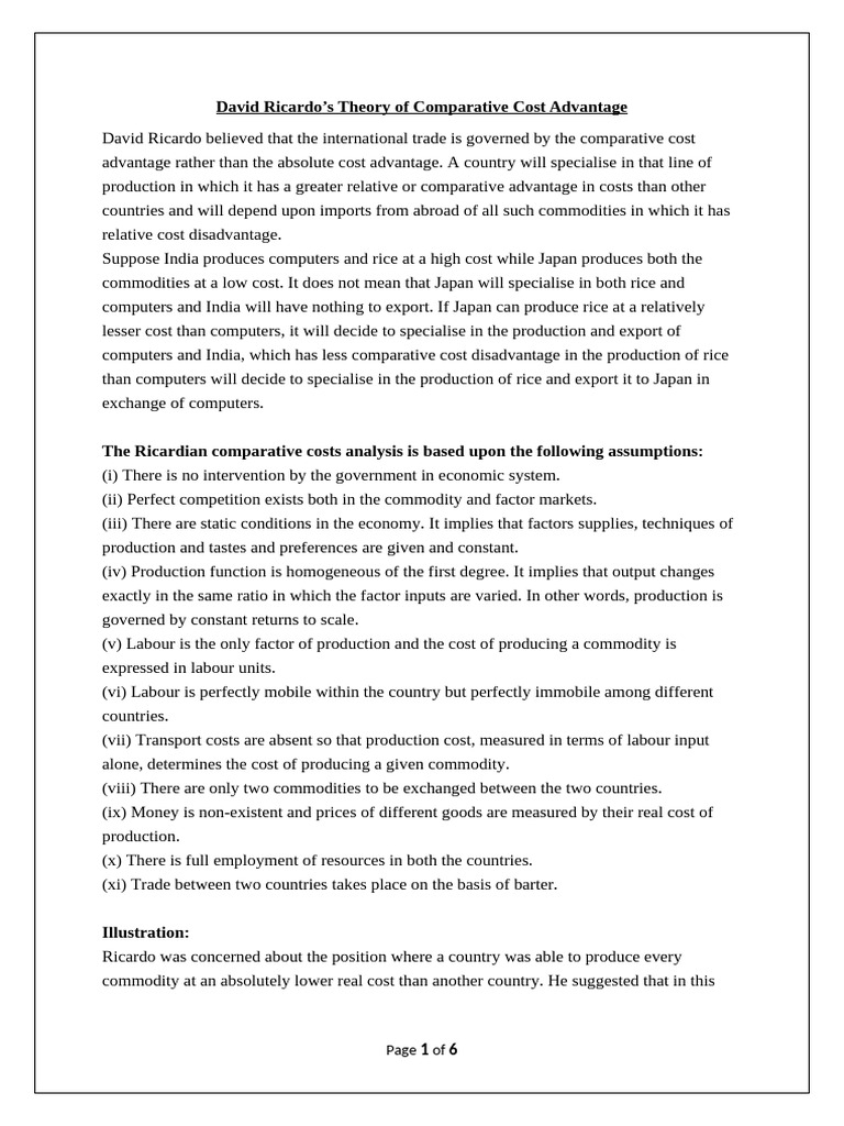 David Ricardo Comparative Cost Advantage Theory | PDF | Comparative ...