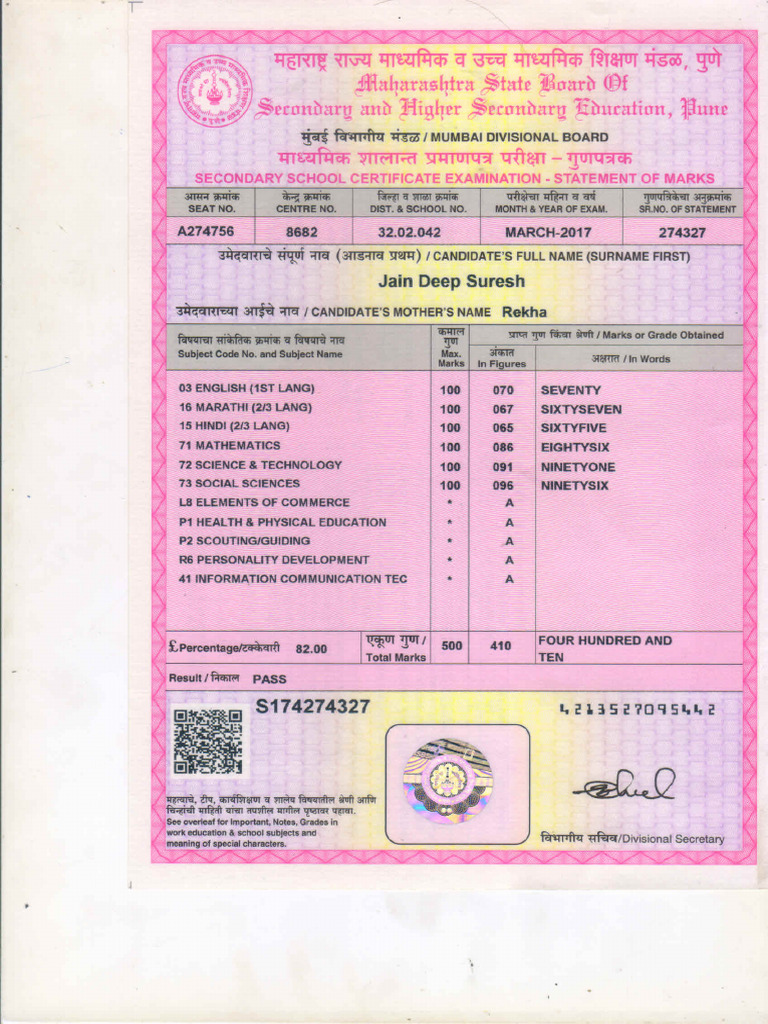 10 MArksheet | PDF