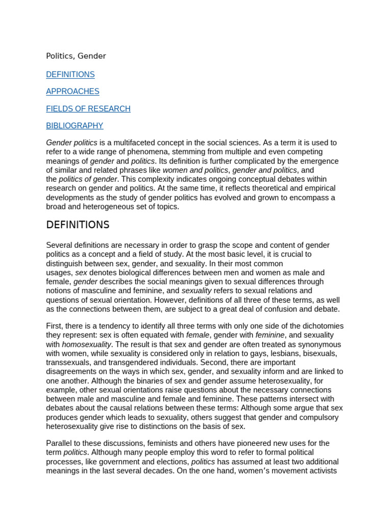 Gender Politics | PDF | Gender | Gender Studies