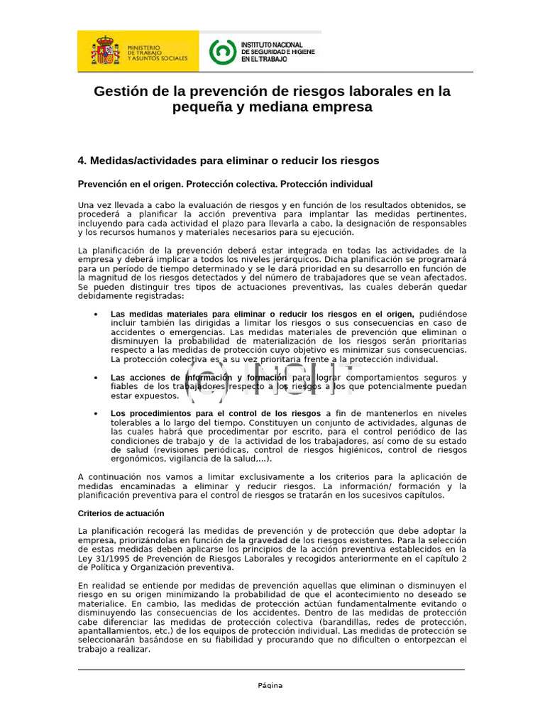 4. Medidas-actividades para eliminar o reducir los riesgos | PDF ...