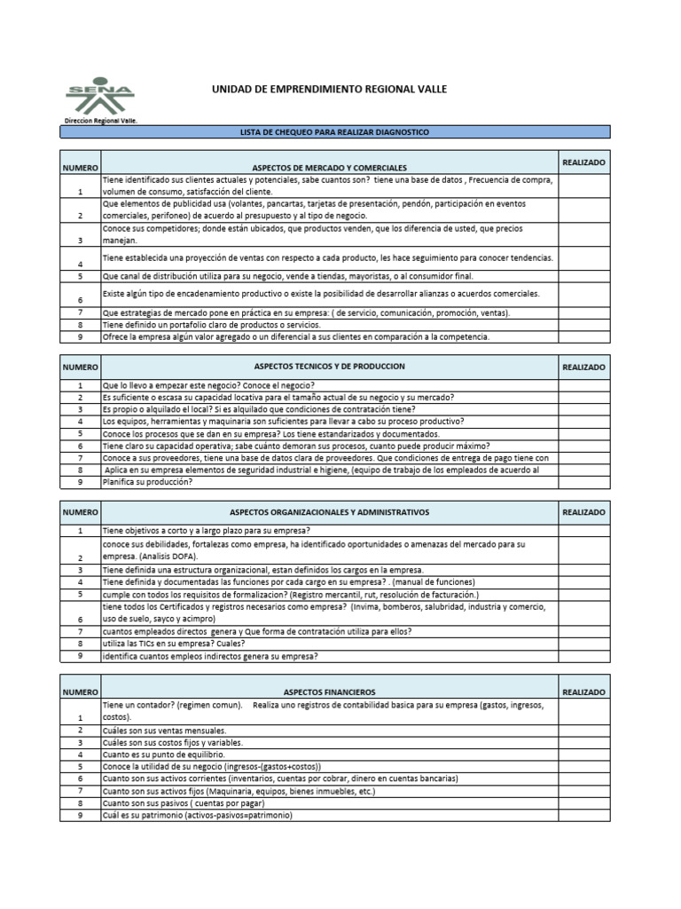 Lista de Chequeo Diagnostico Inicial | PDF | Business | Mercado (economía)