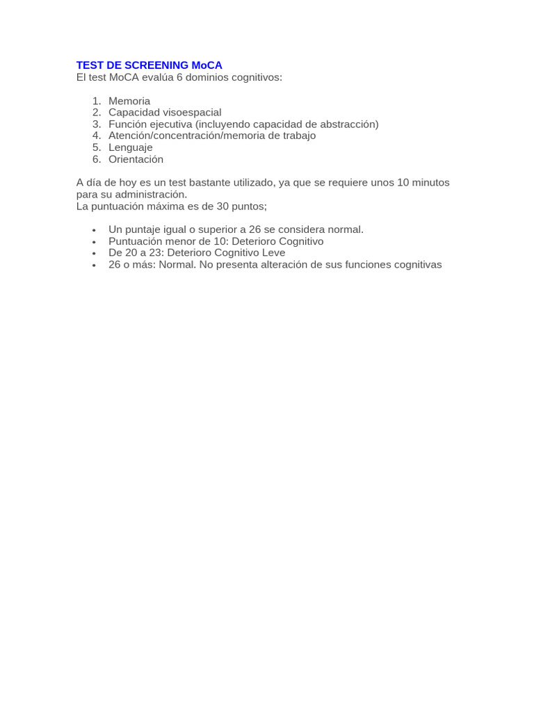 Test de Screening Moca Resultats | PDF