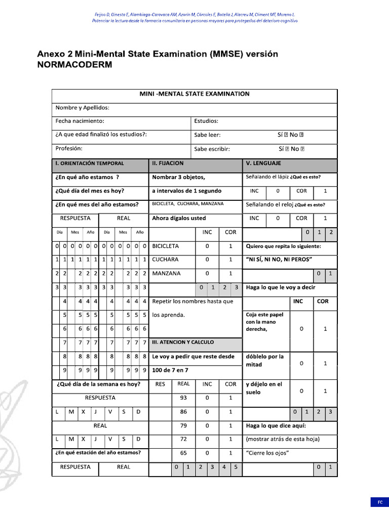 MINIMENTAL MMSE | PDF