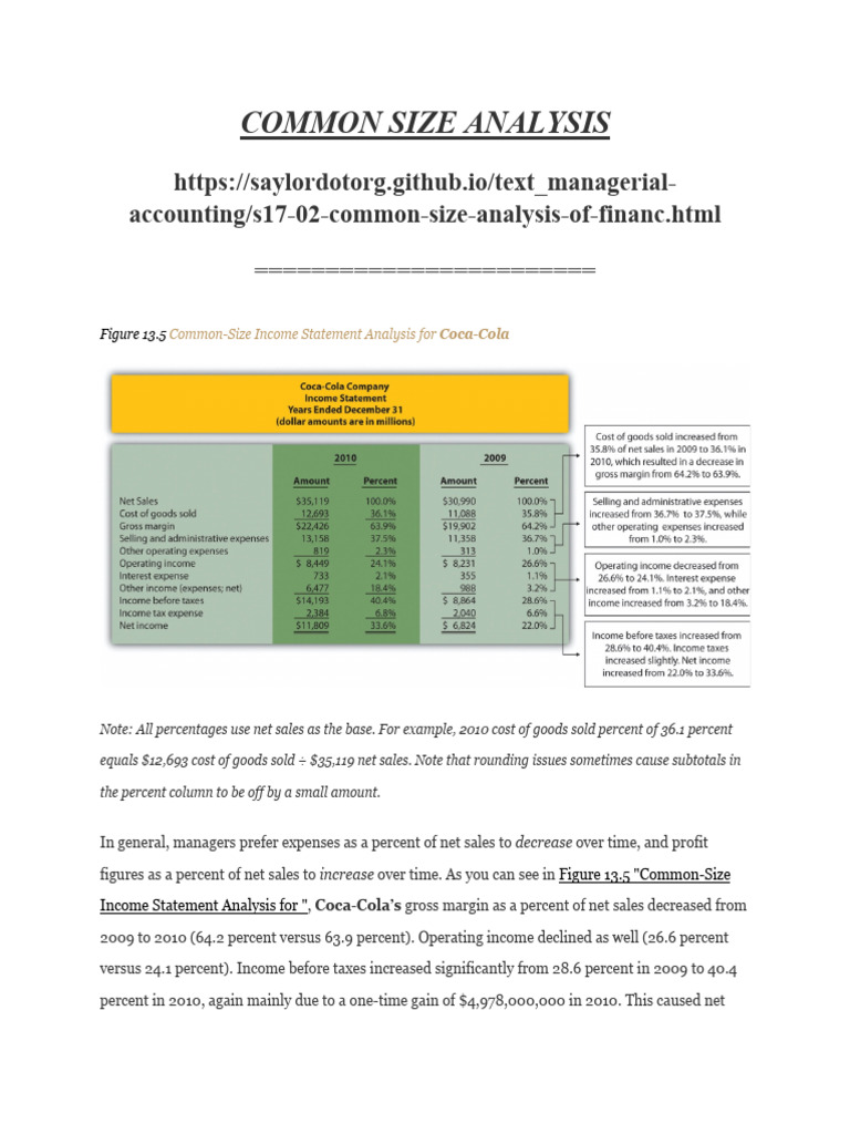Coca-Cola Common Size Financial Analysis | PDF | Balance Sheet | Expense