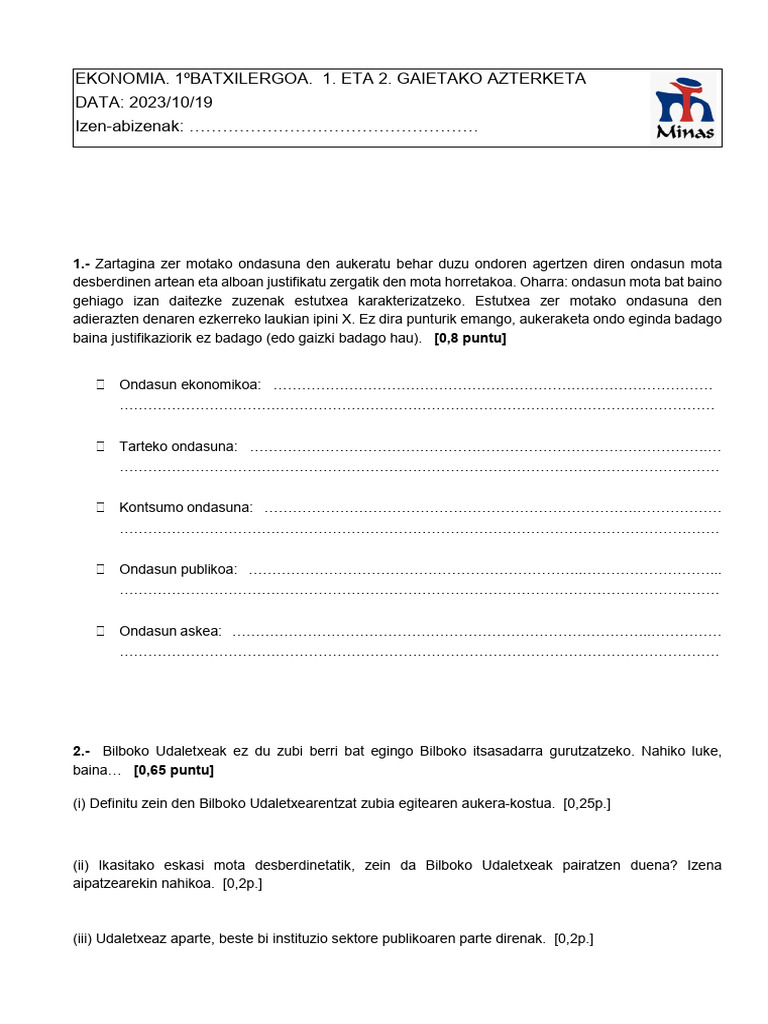 1.eta 2.gaietako Azterketa Eredua | PDF