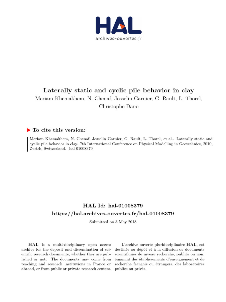 2010 Laterally Static and Cyclic Pile Behavior in Clay Khemakhem | PDF | Deep Foundation | Stiffness
