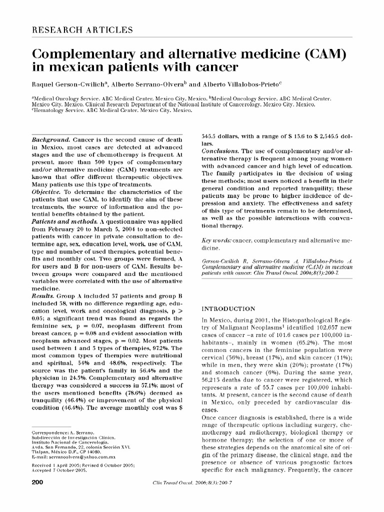 CAM Use in Mexican Cancer Patients | PDF | Cancer | Alternative Medicine
