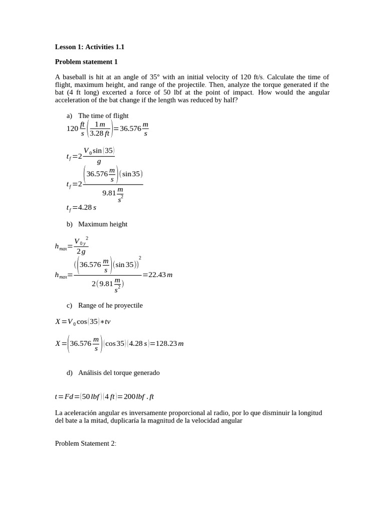 Projectile Motion and Torque Analysis | PDF | Projectiles | Torque