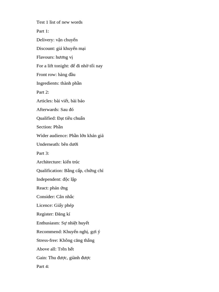 Test 1 List of New Words | PDF