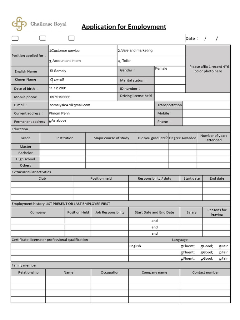 Employment Application Form Template | PDF | Employment