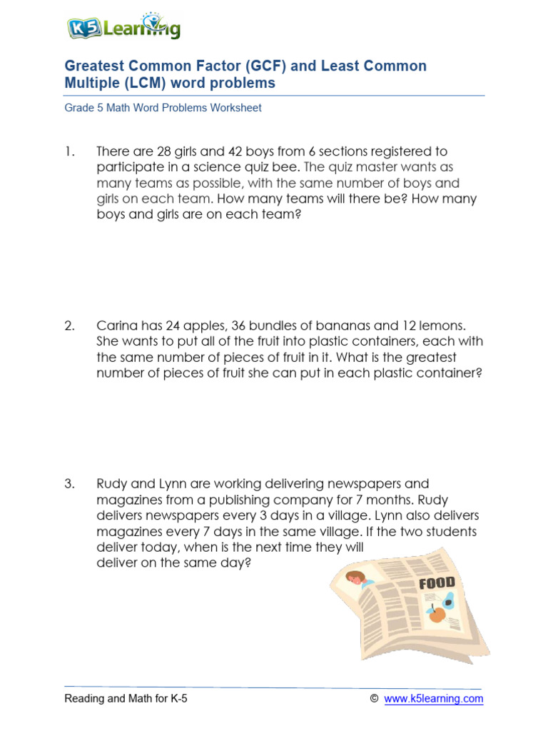 Grade 5 GCF LCM Word Problems | PDF