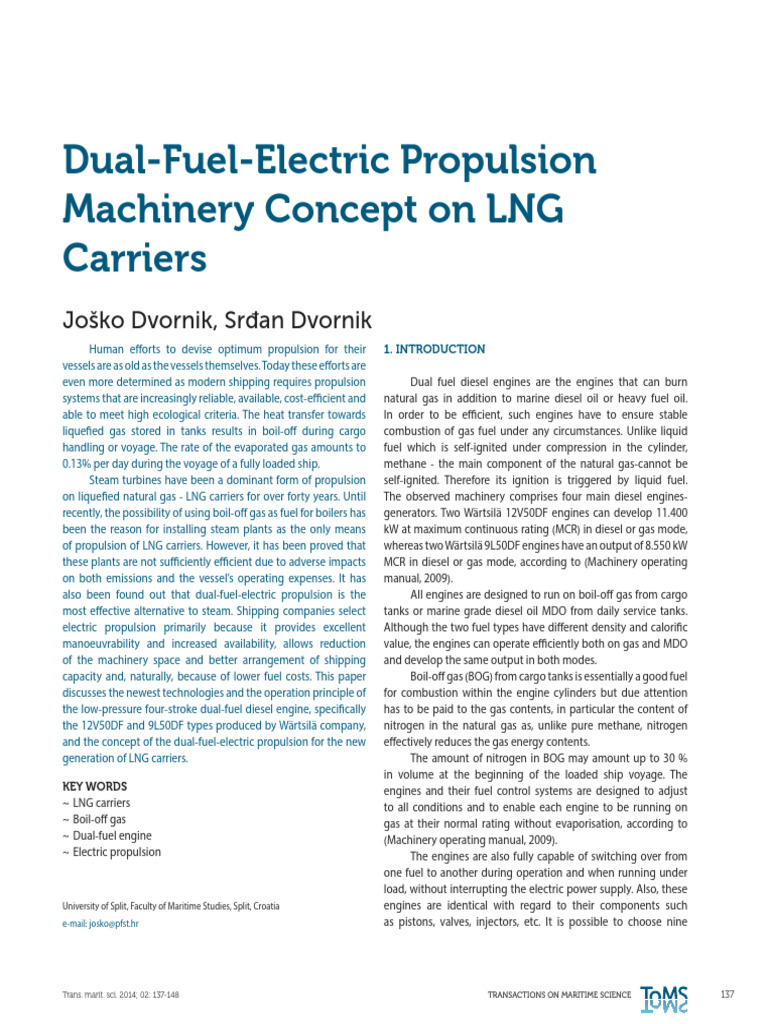 Dual-Fuel-Electric Propulsion on LNG Carriers | PDF | Marine Propulsion ...