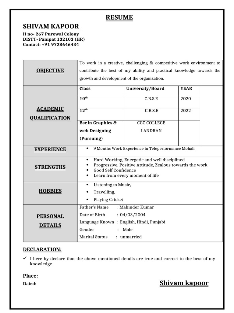 Shivam Kapoor CV 3 | PDF