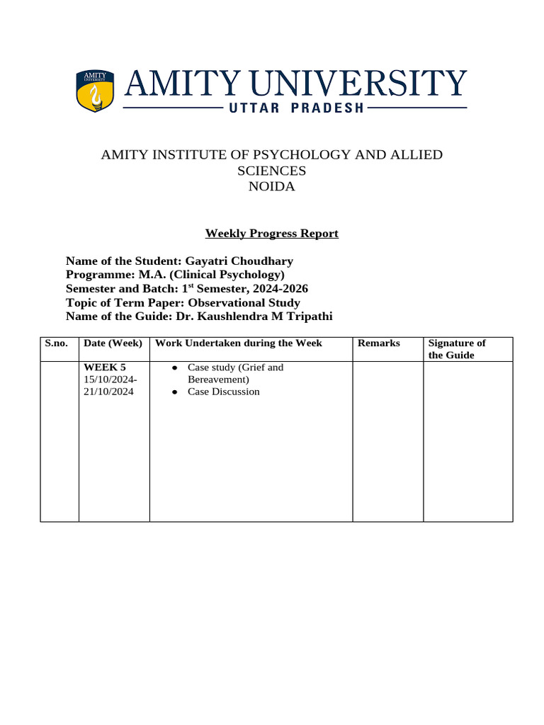 Amity WPR Format | PDF | Self-Improvement