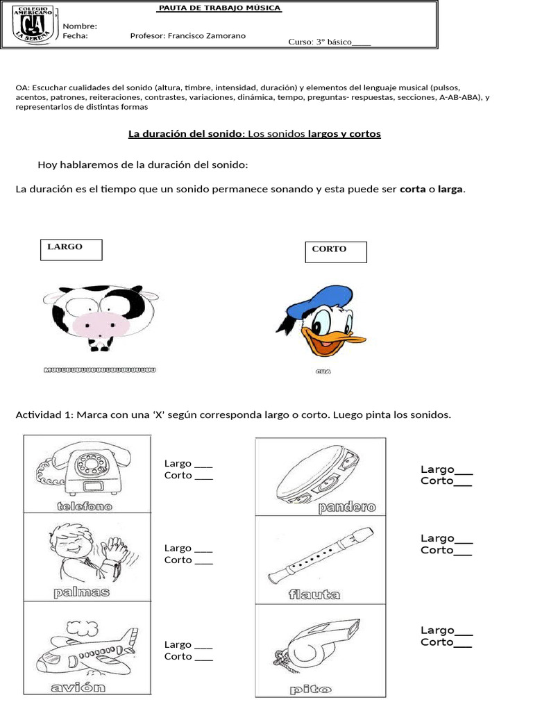 3° Básico Guía V sonidos largos y cortos | PDF