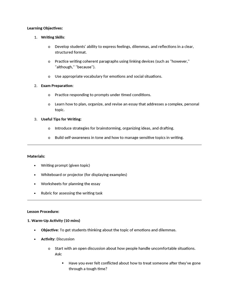 Writing Lesson Plan | PDF | Essays | Empathy