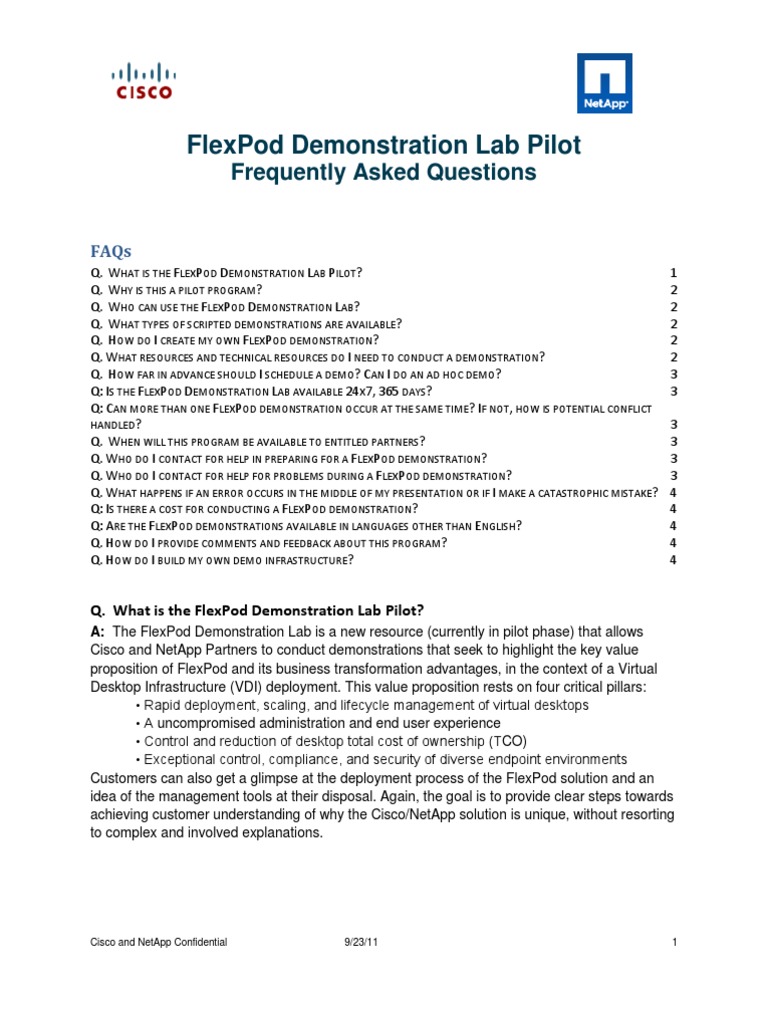 FlexPod Demo Lab FAQs Guide | PDF | Desktop Virtualization | Computing