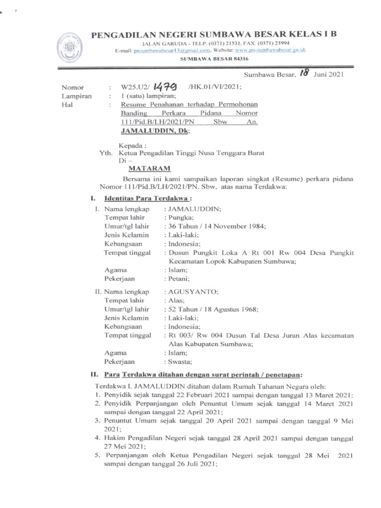 Resume Penahanan Perkara Pidana Sumbawa | PDF