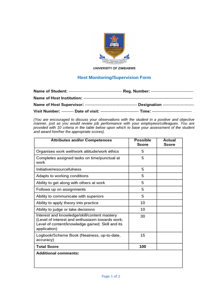 Host Monitoring Supervisor Form Pdf