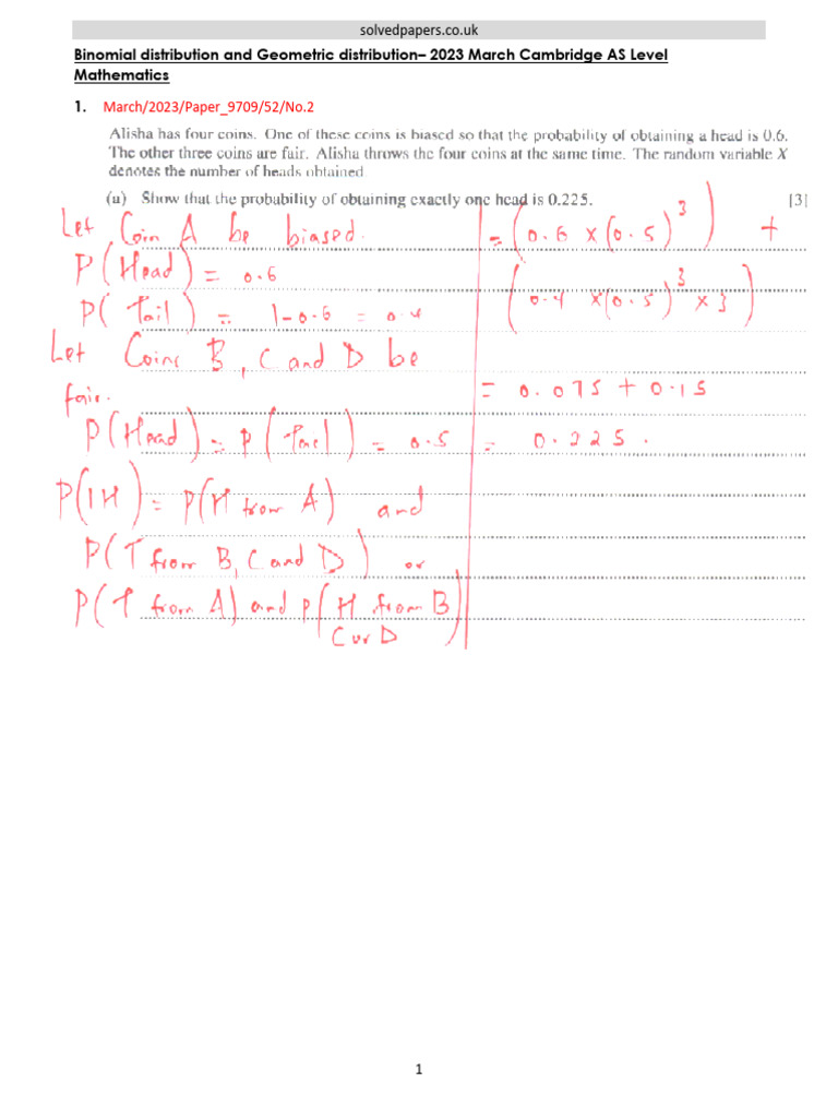 2023m Binomial Distribution and Geometric Distribution As Math 9709 Solved | PDF